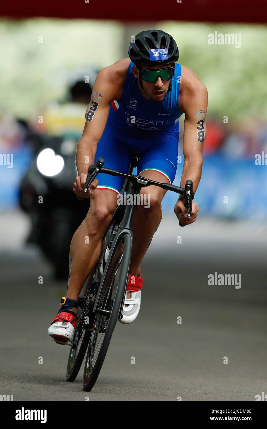 Italy's Gianluca Pozzatti in action during day one of the 2022 World Triathlon Series event at ...