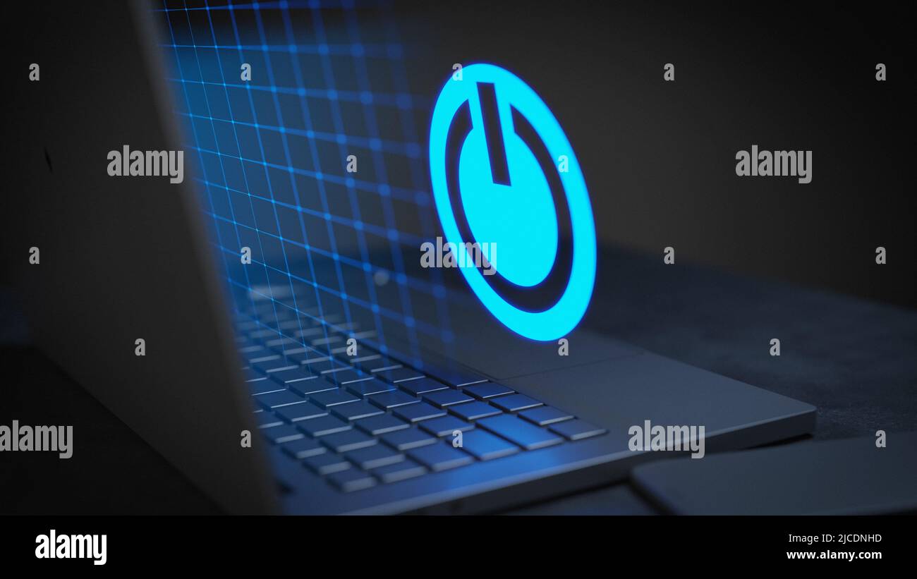 Power on technology symbol laptop 3D Render Stock Photo - Alamy