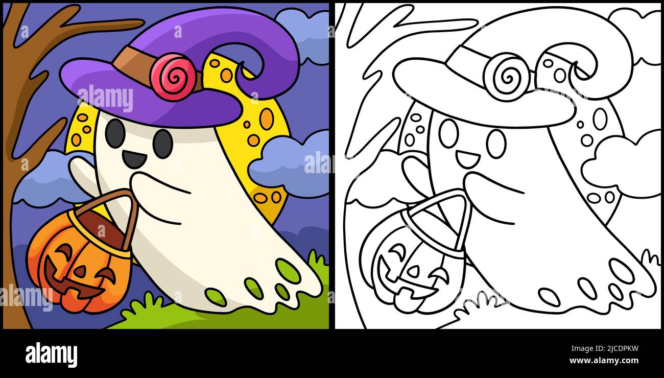 Ghost Witch Halloween Colored Illustration Stock Vector Image & Art - Alamy