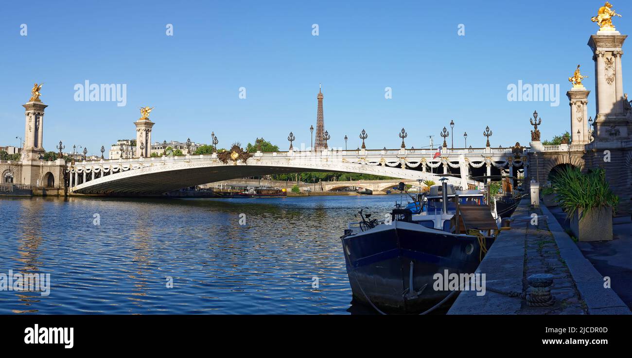 The panoramic view of Bridge Alexandre III bridge, Paris. France Stock ...