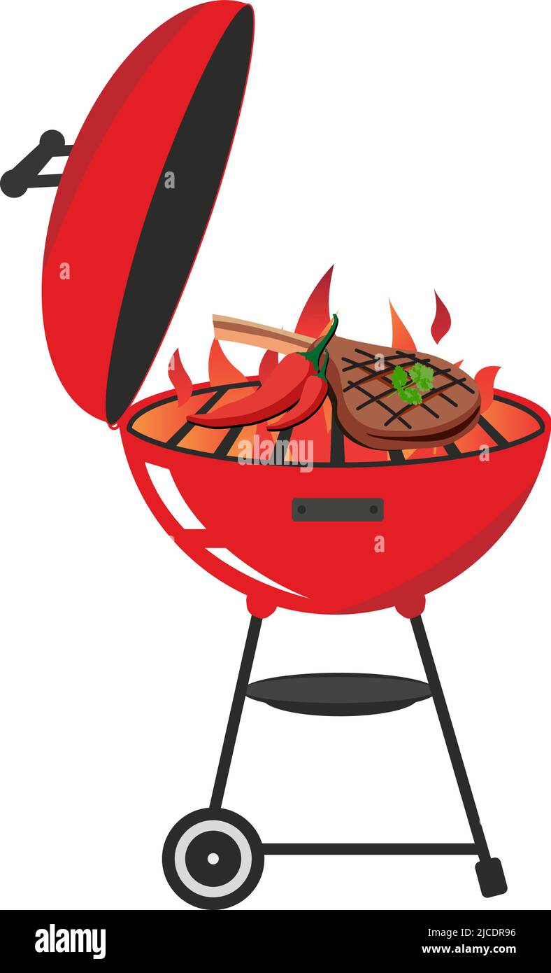 Cartoon Bbq Grill With Food