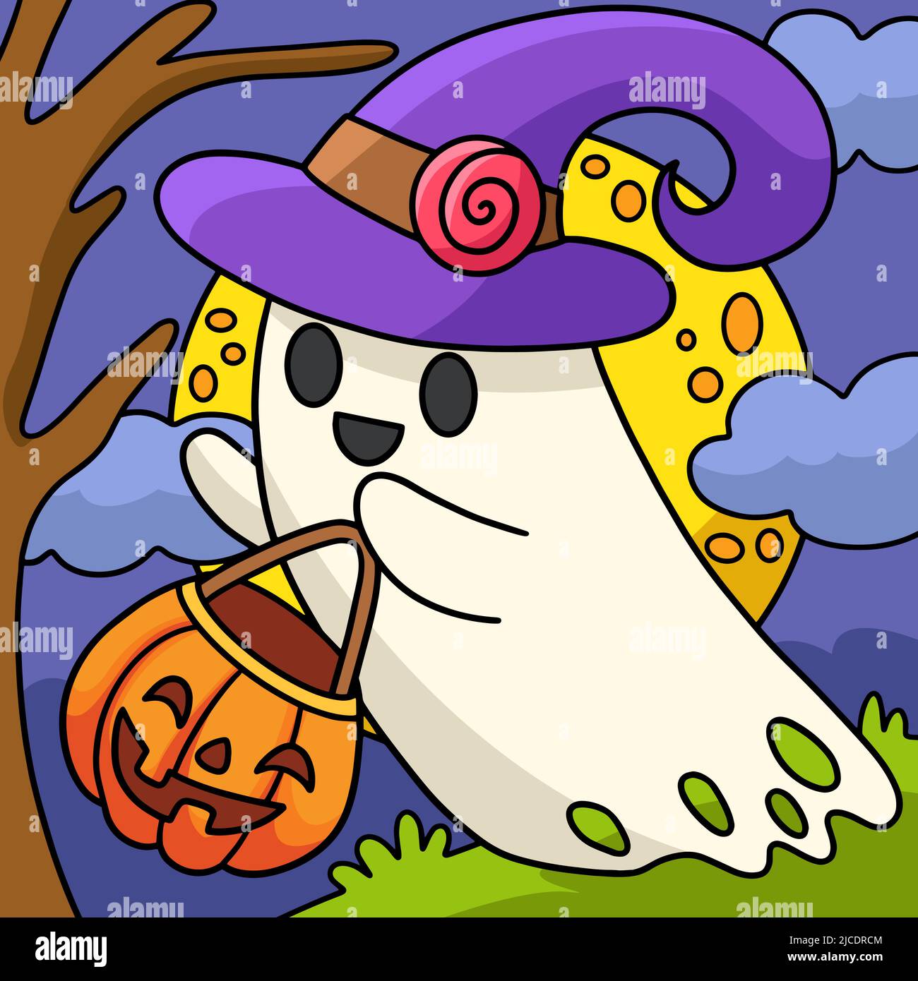 Ghost Witch Halloween Colored Cartoon Illustration Stock Vector Image ...