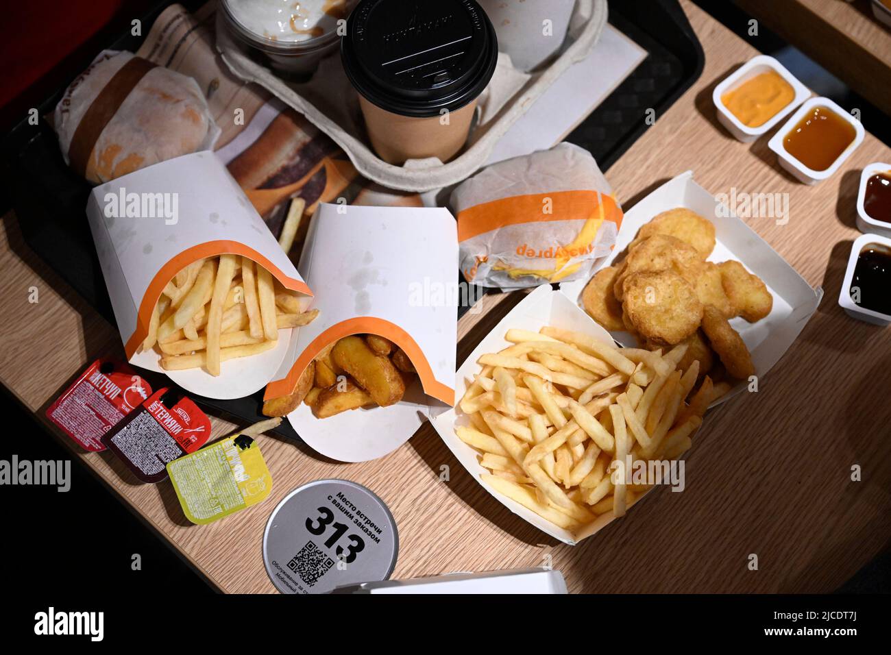 Moscow, Russia. 12th June, 2022. Food is seen on a table at the newly ...