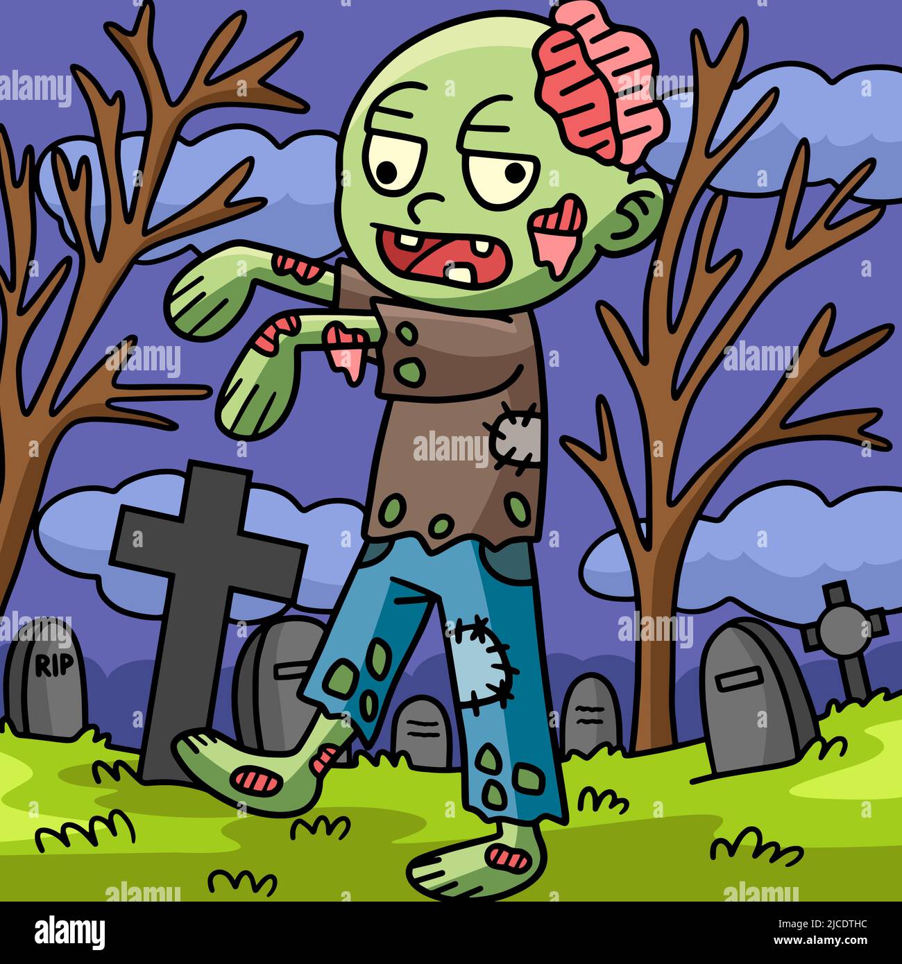 Zombie Halloween Colored Cartoon Illustration Stock Vector Image & Art ...
