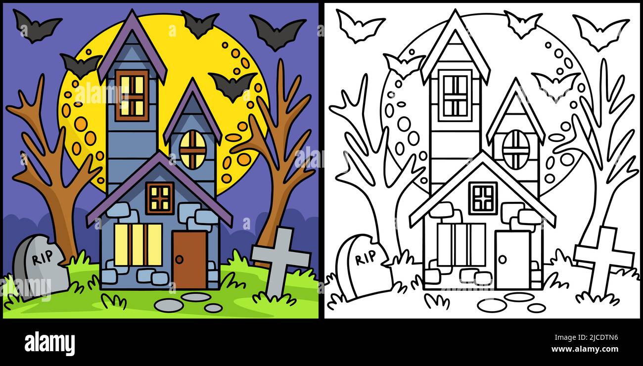 Haunted House Halloween Colored Illustration Stock Vector Image & Art ...