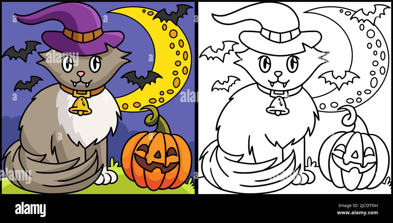 Vampire Cat Halloween Colored Illustration Stock Vector Image & Art - Alamy