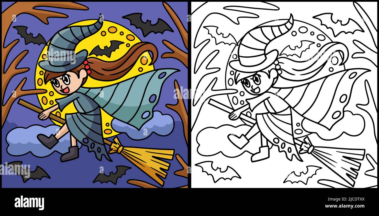 Witch Riding On A Broom Halloween Illustration Stock Vector Image & Art ...