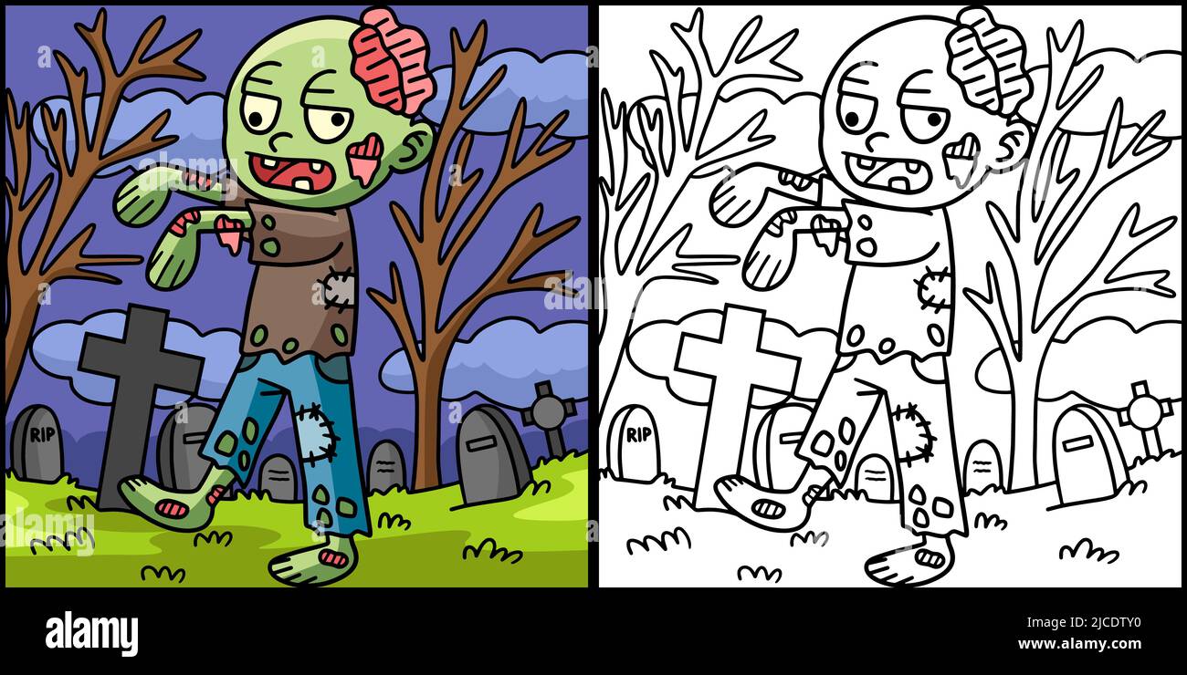Zombie Halloween Coloring Colored Illustration Stock Vector Image & Art ...