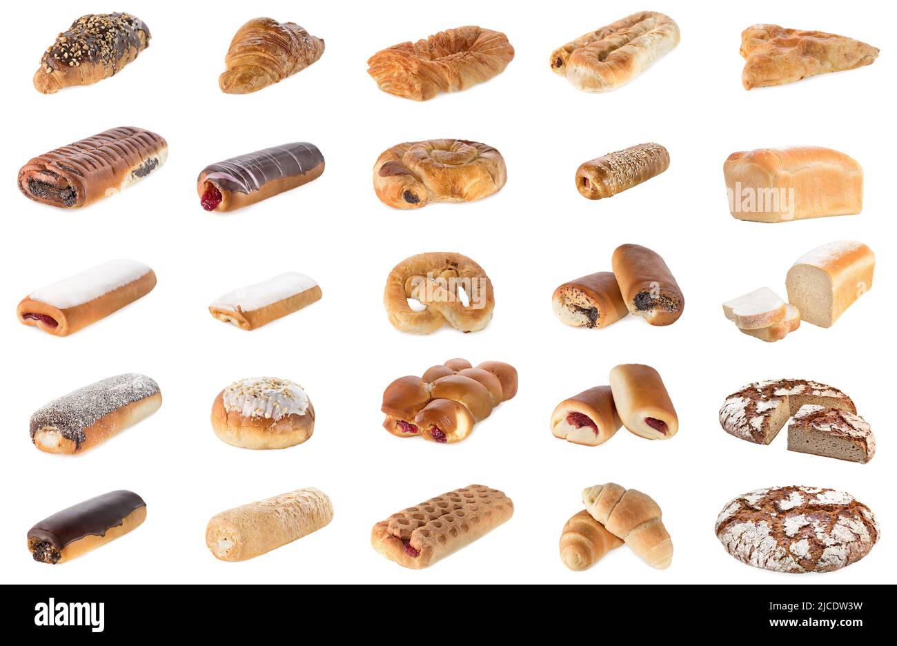 Collage of different pastries and bakery items, isolated on white Stock ...