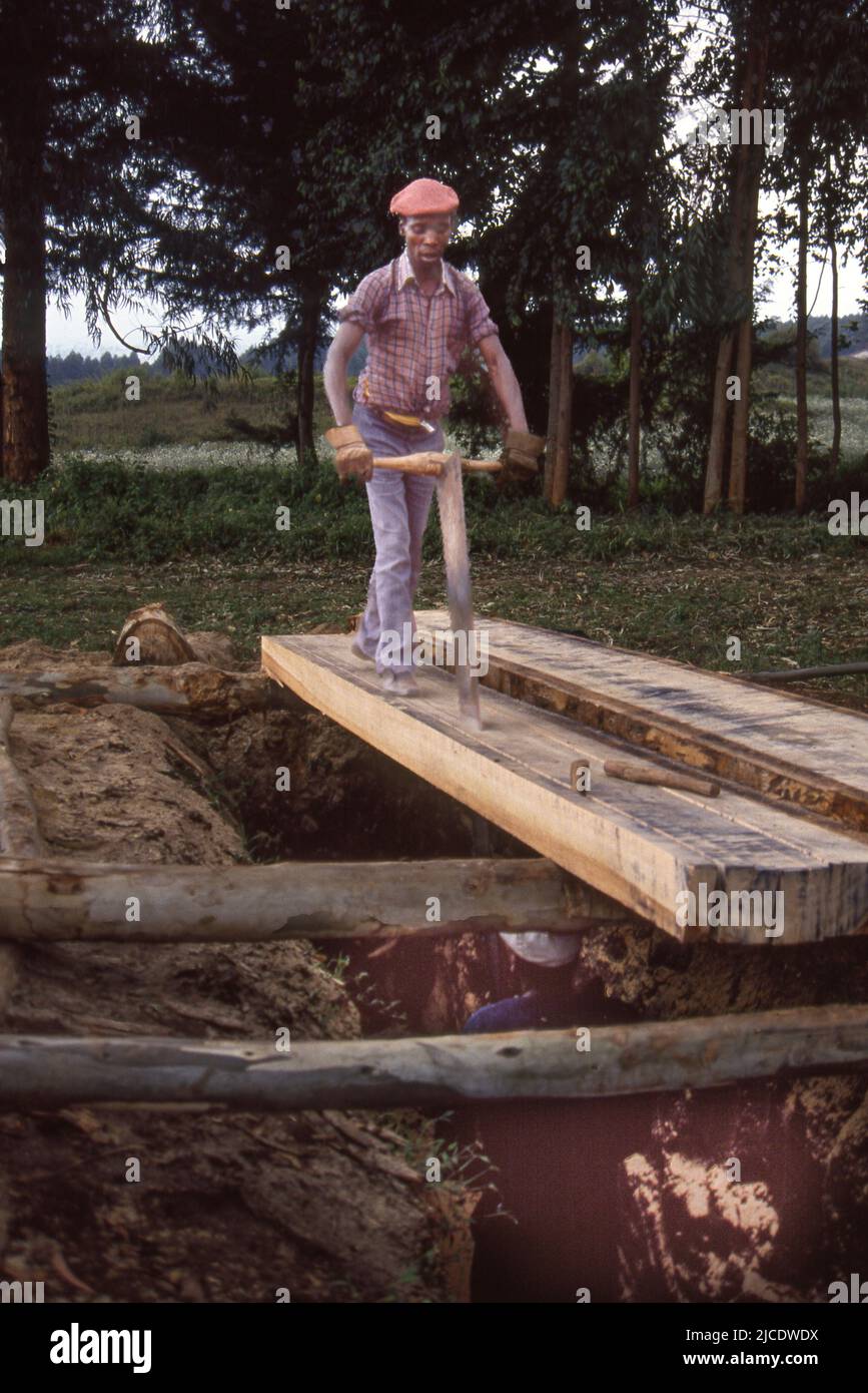 Making lumber by hand sawing logs in rural Rwanda Stock Photo - Alamy