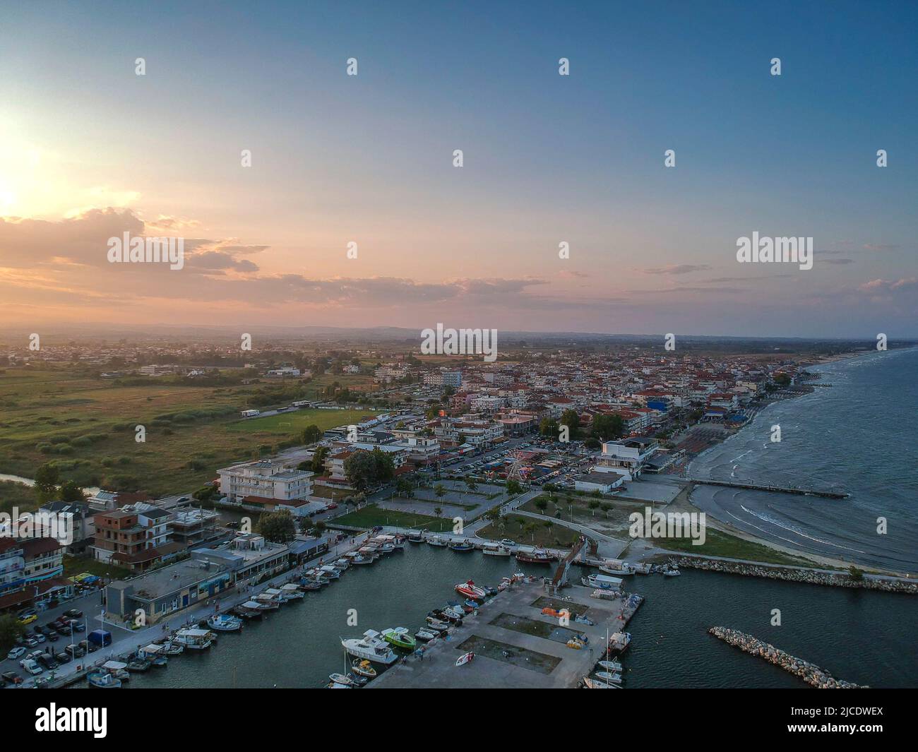 The Marina of Katerini, Pieria. View over seaside town Paralia Katerini ...