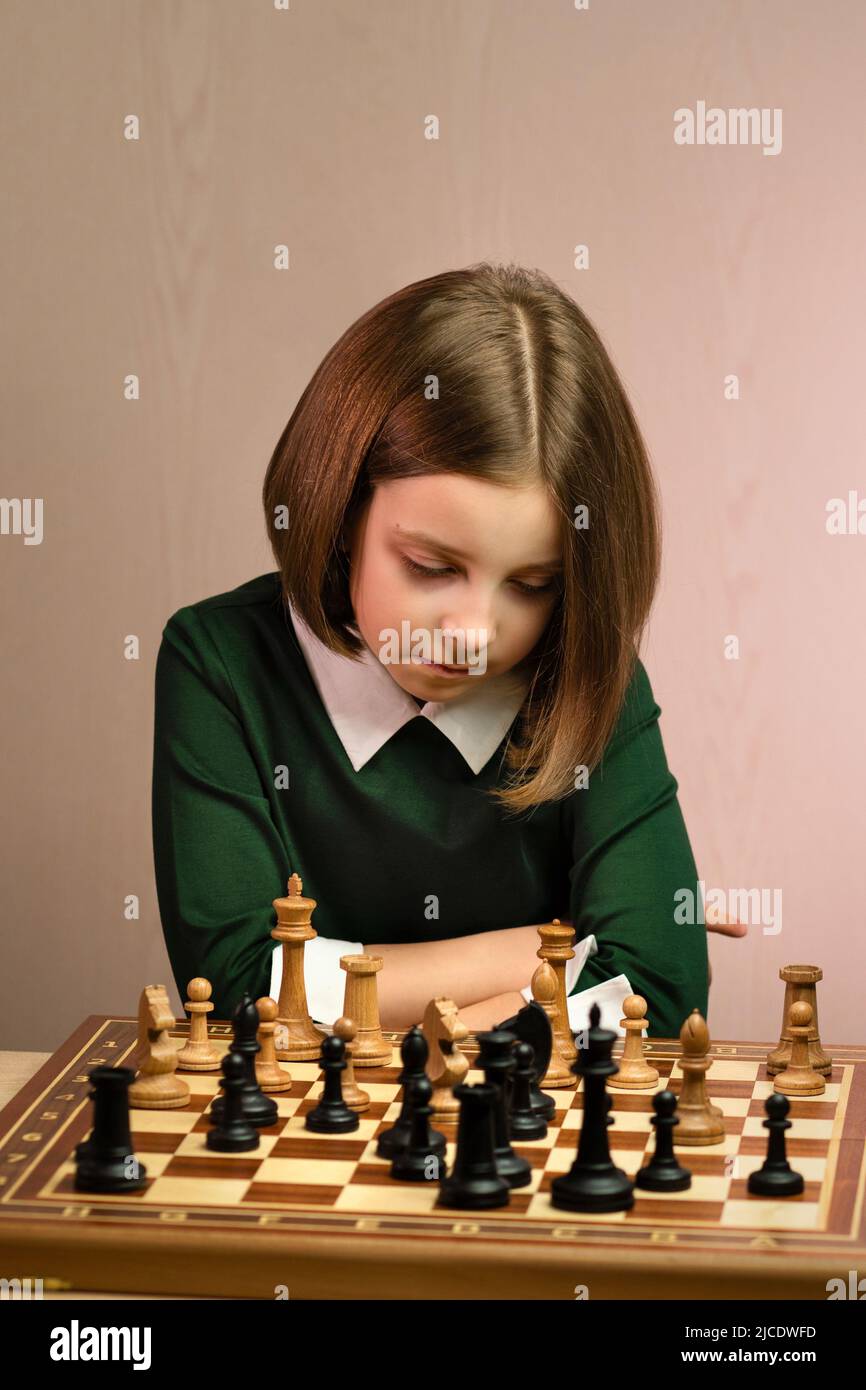 Thoughtful Focused Young Female Chess Player Reflects on Position ...