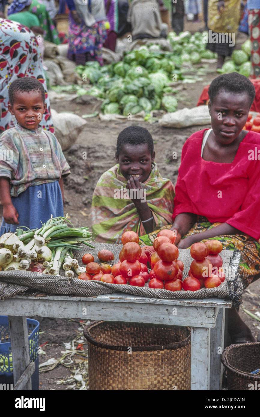 Marketplace in village of Rumangabo, Zaire (now Democratic Republic of ...