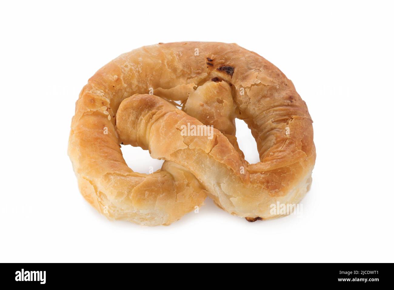 Pastry, shaped pretzel puff pastry with curd, isolated on white ...