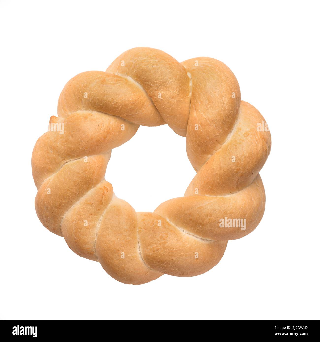 Round challah, braided white bread in the form of a ring, isolated on ...