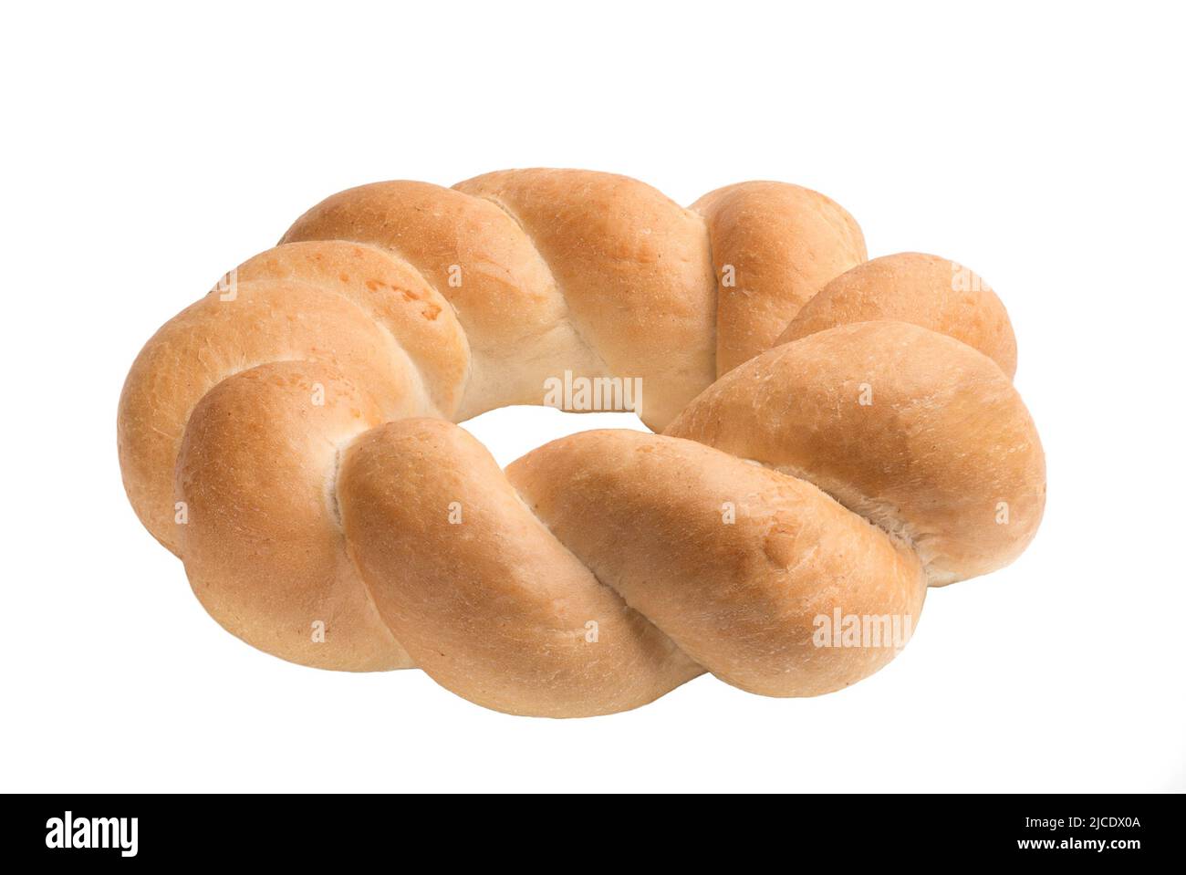 Round challah, braided white bread in the form of a ring, isolated on ...