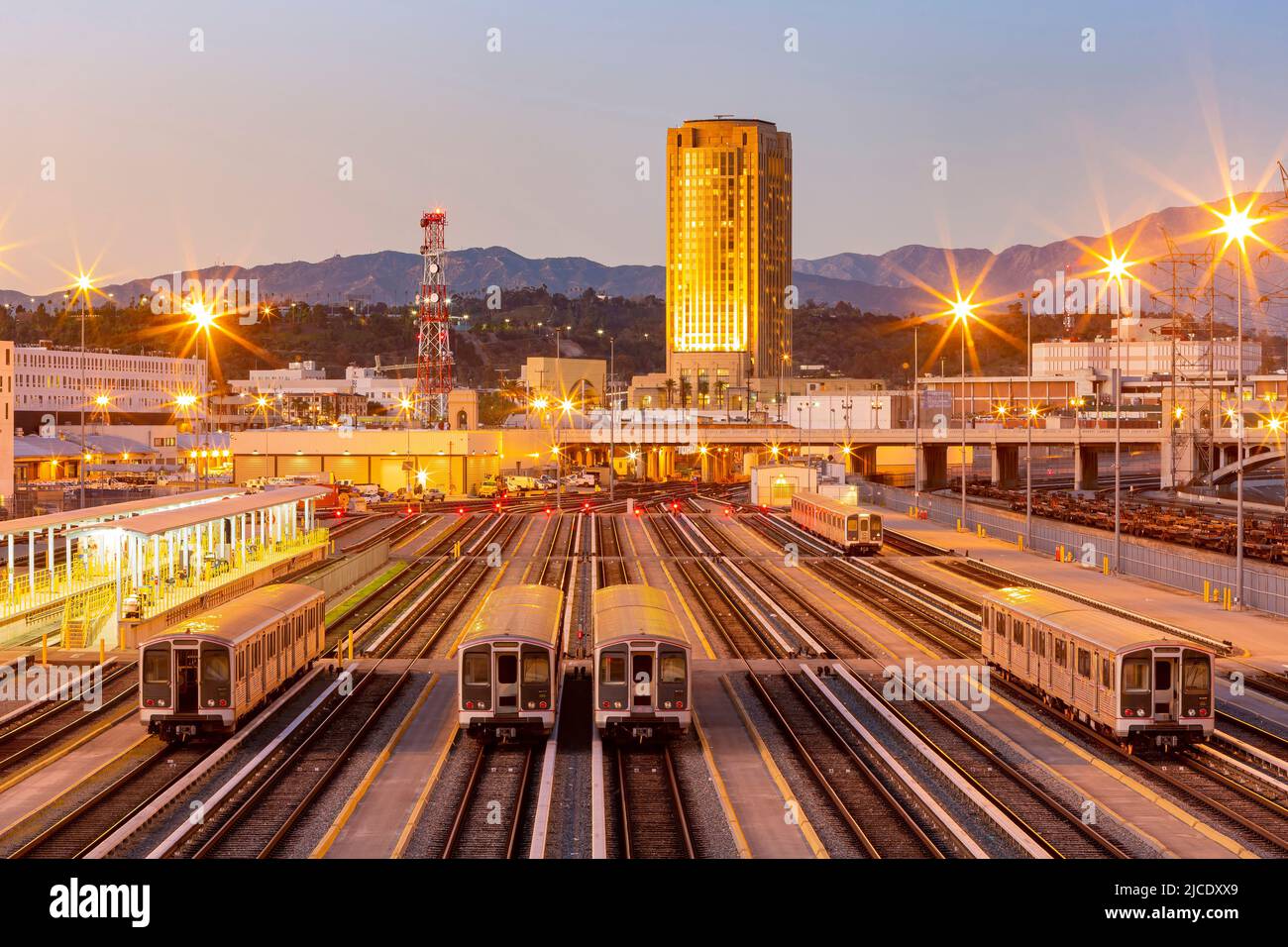 Night view of the Metro system at Los Angeles, California Stock Photo ...