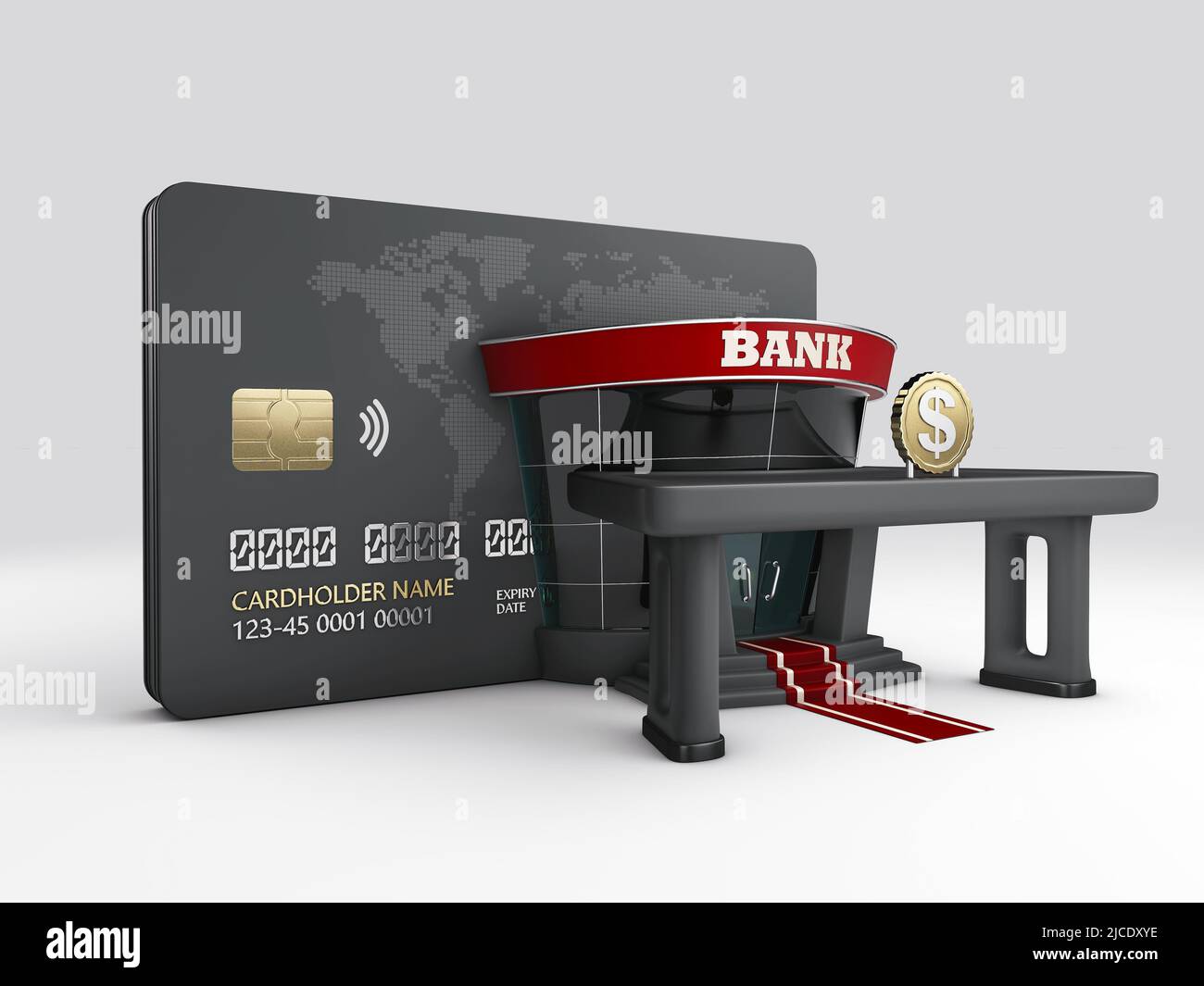 3d Rendering of Credit Card with Bank Building. clipping path included ...