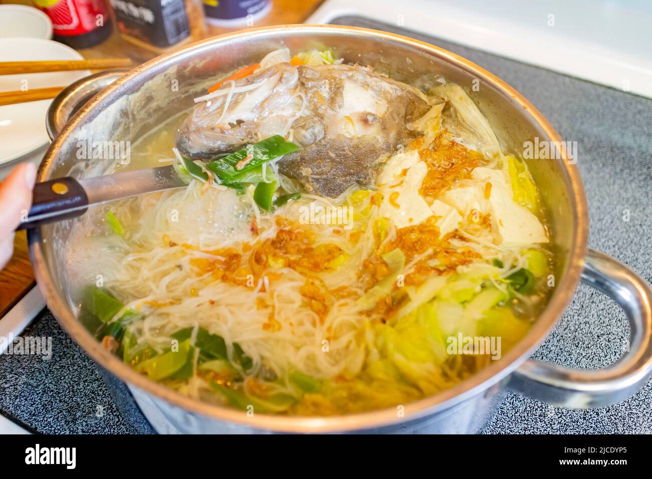 Close up shot of Taiwanese style boiled fish head at Los Angeles Stock ...