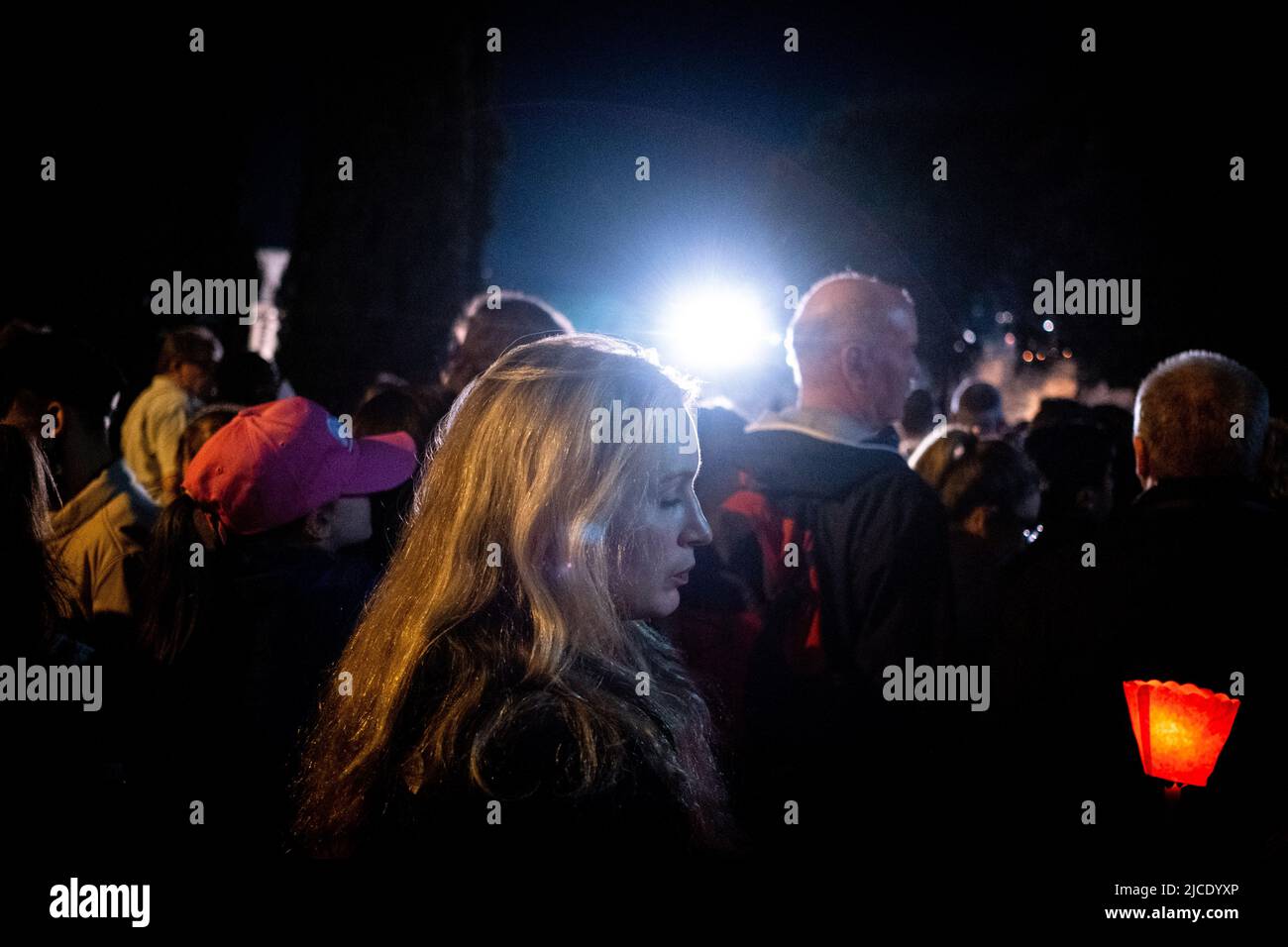 A torchlight procession at the foot of the hill at the Holy ground ...