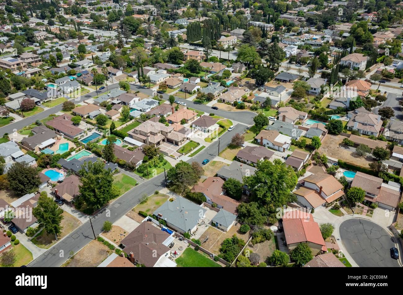 Aerial view of the Temple City cityscape at Los Angeles, California ...