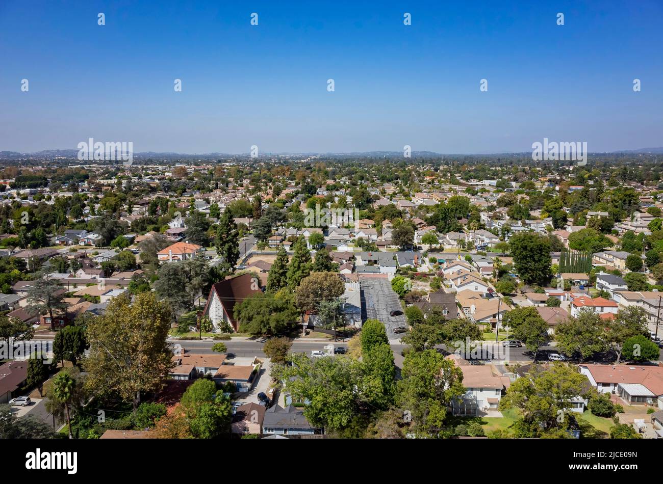Aerial view of the Temple City cityscape at Los Angeles, California ...
