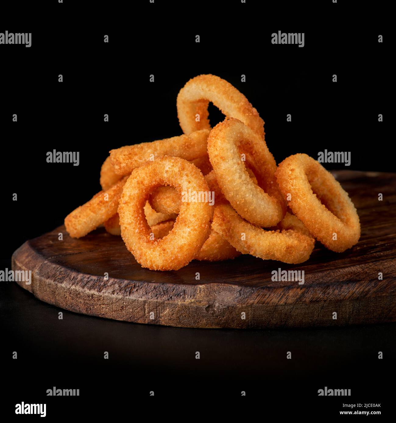 selective focus. fried onion rings in breadcrumbs fried in oil ...