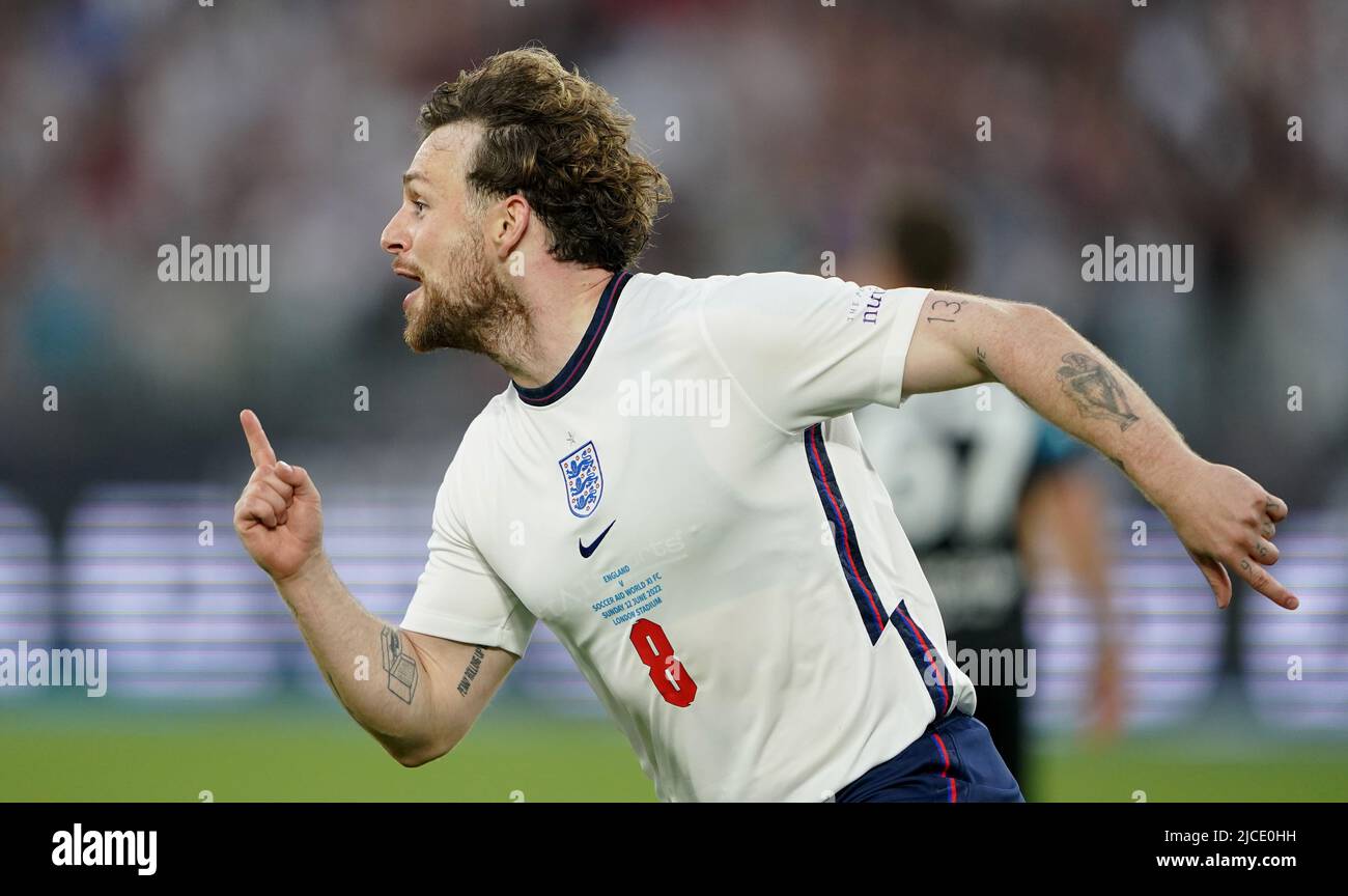 England's Tom Grennan celebrates scoring their side's second goal of ...