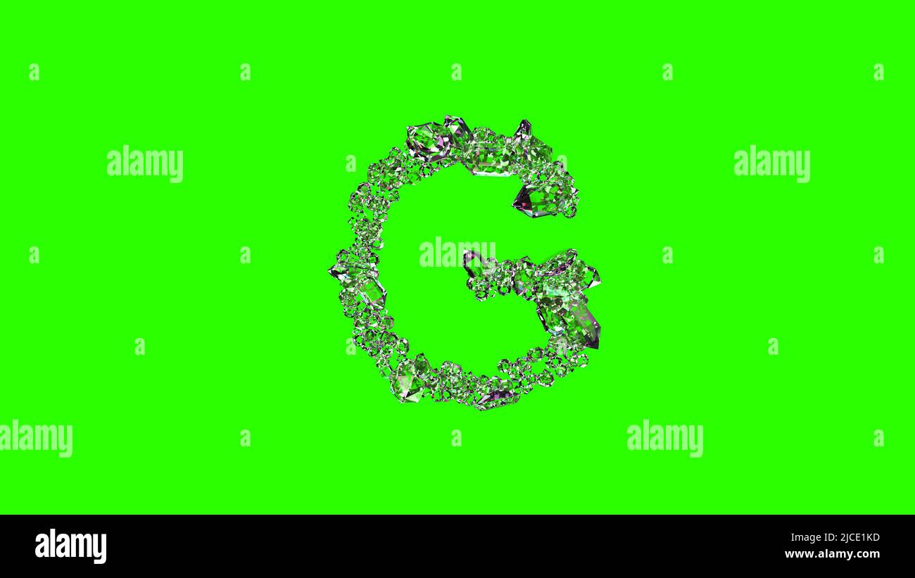 glowing clear diamonds letter G on chroma key screen, isolated - object ...