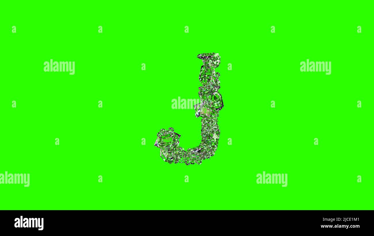 shining clear brilliants letter J on chroma key screen, isolated ...