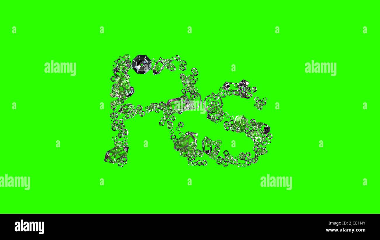 shining transparent brilliants rupee symbol on green screen, isolated ...