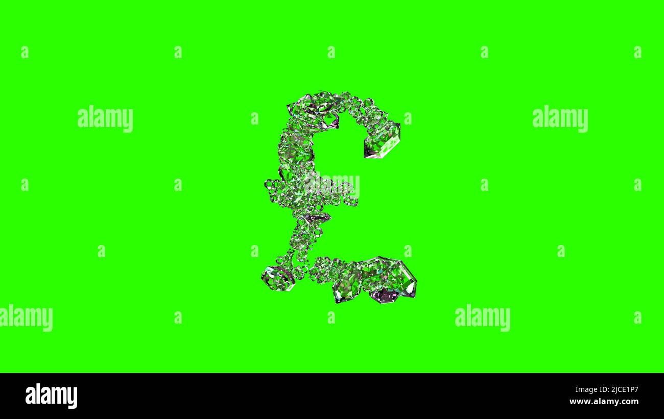 glowing finest brilliants pound symbol on chroma key screen, isolated ...