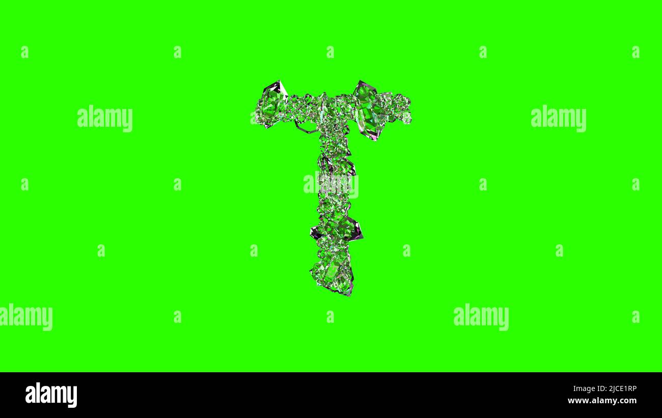 glowing finest brilliants letter T on green screen, isolated - object ...