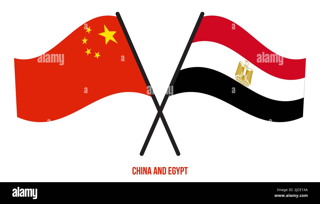 China and Egypt Flags Crossed And Waving Flat Style. Official ...