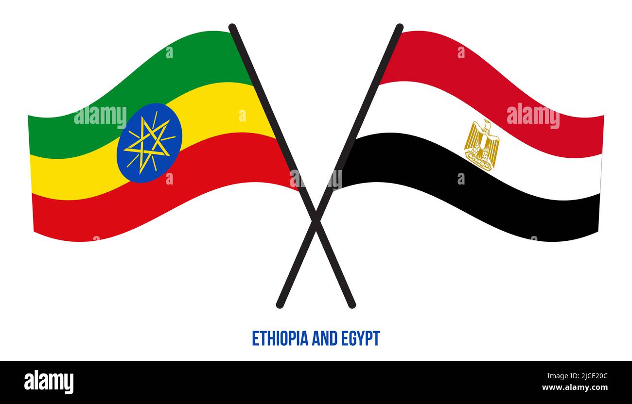 Ethiopia and Egypt Flags Crossed And Waving Flat Style. Official ...