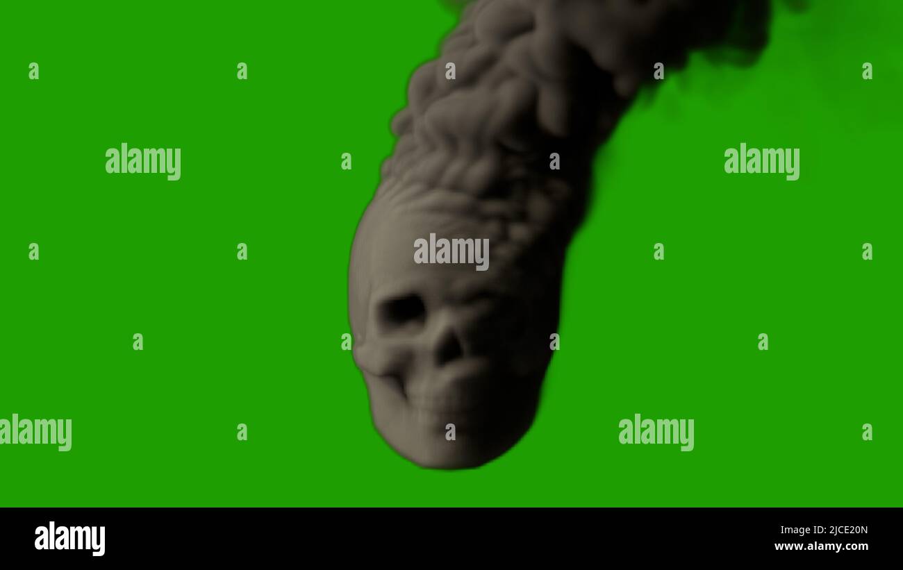 Grey smoking scary human skull on green screen - war concept, isolated ...