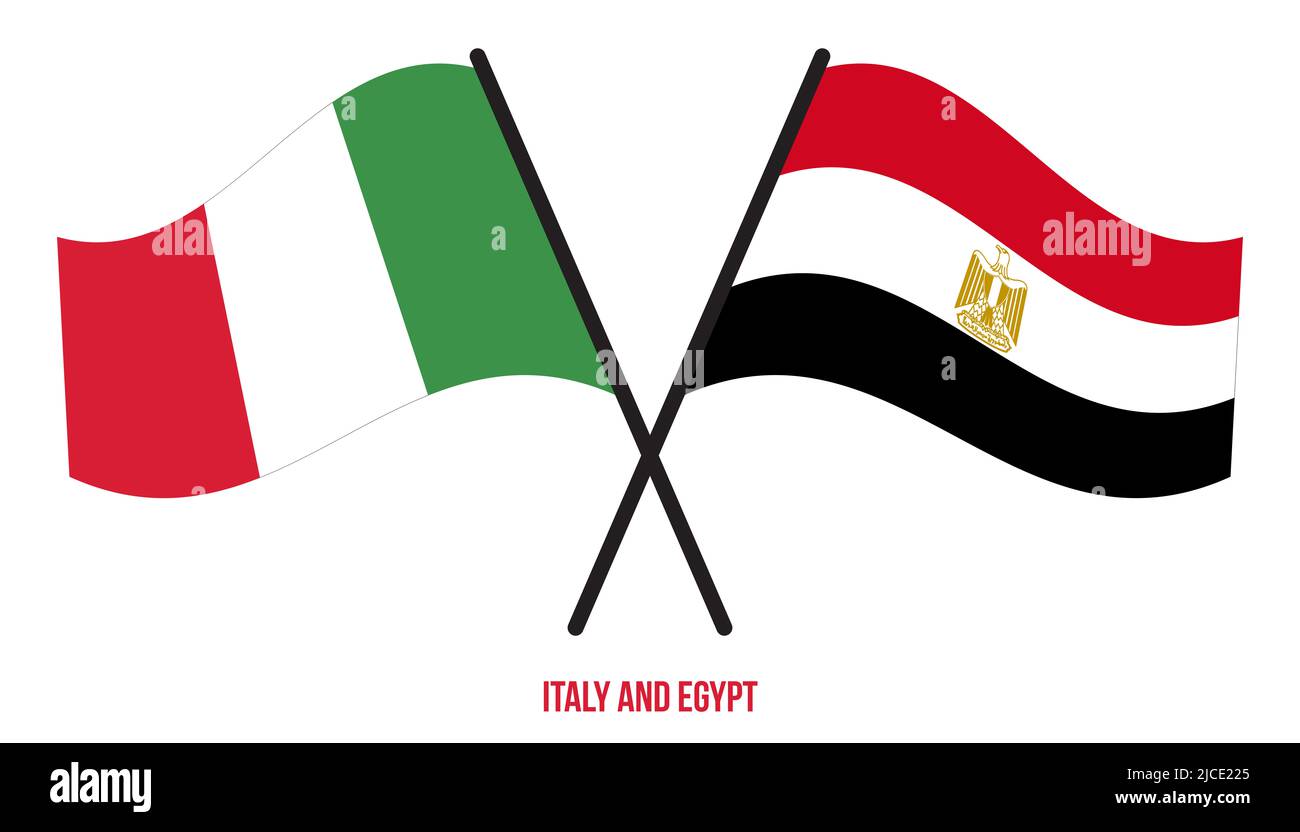 Italy and Egypt Flags Crossed And Waving Flat Style. Official ...