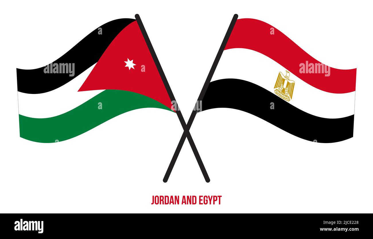 Jordan and Egypt Flags Crossed And Waving Flat Style. Official ...