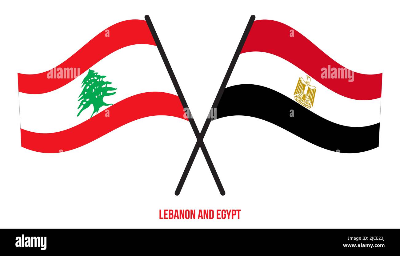Lebanon and Egypt Flags Crossed And Waving Flat Style. Official ...
