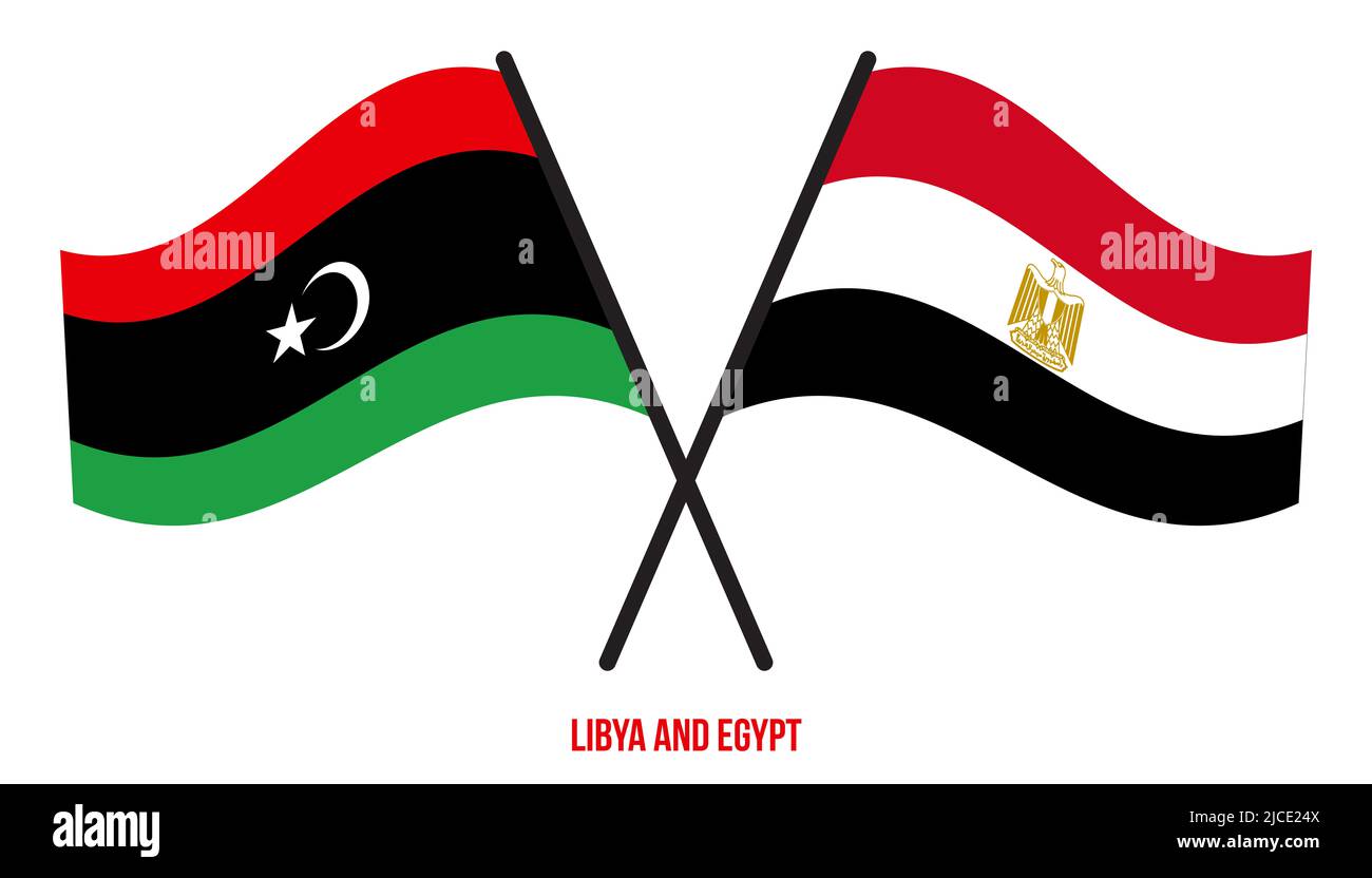 Libya and Egypt Flags Crossed And Waving Flat Style. Official ...
