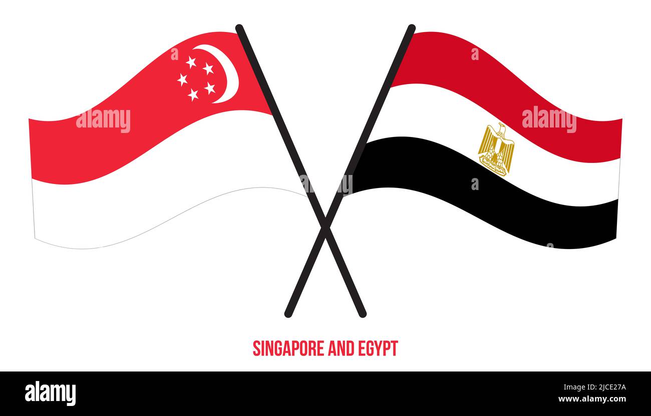 Singapore and Egypt Flags Crossed And Waving Flat Style. Official ...