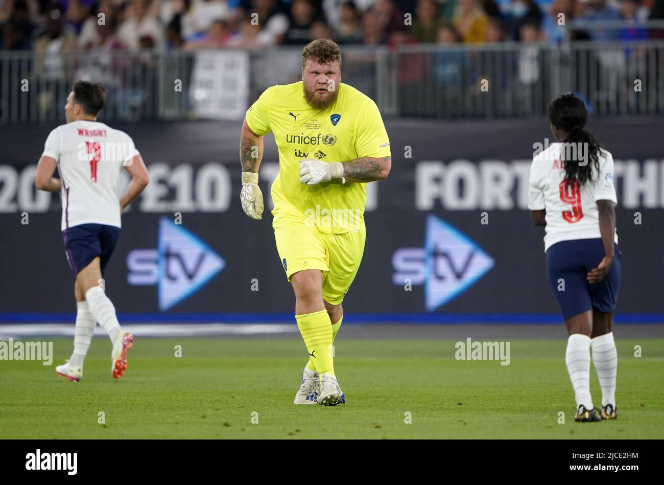 Rest of the World XI goalkeeper Tom Stoltman during the Soccer Aid for ...