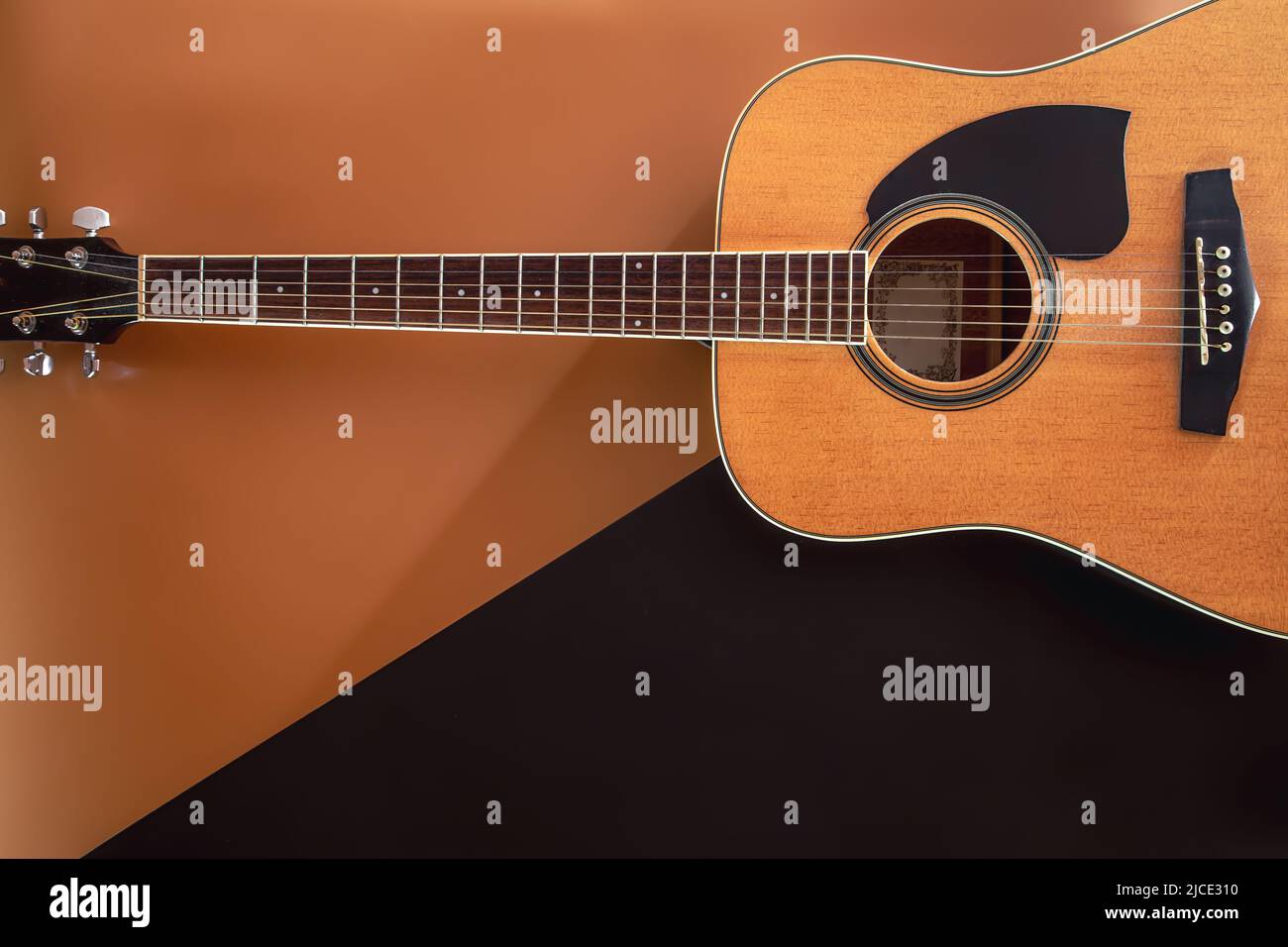 Flat lay, music background with acoustic guitar Stock Photo - Alamy