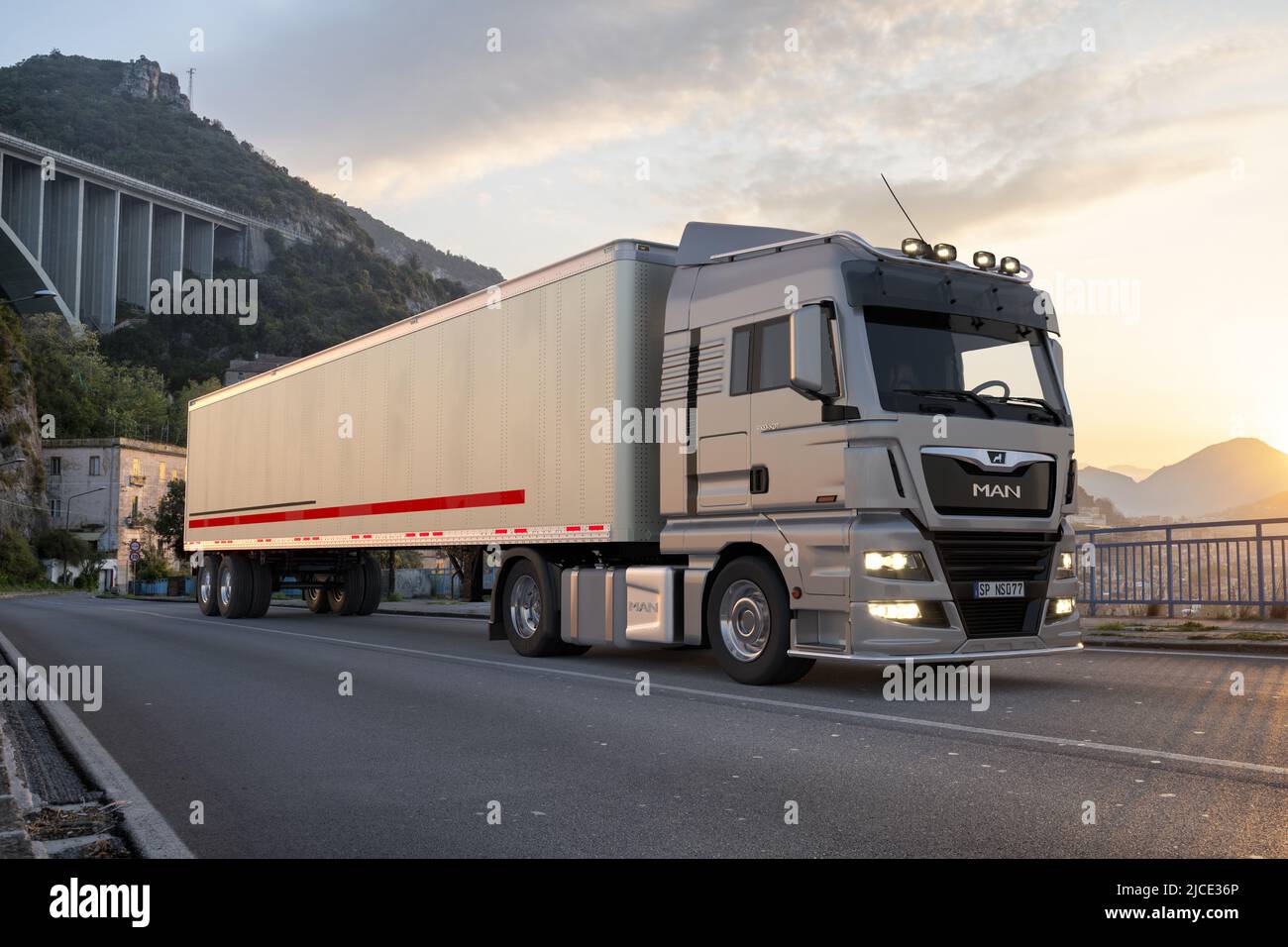 MAN TGX with a semi -trailer on the road Stock Photo - Alamy