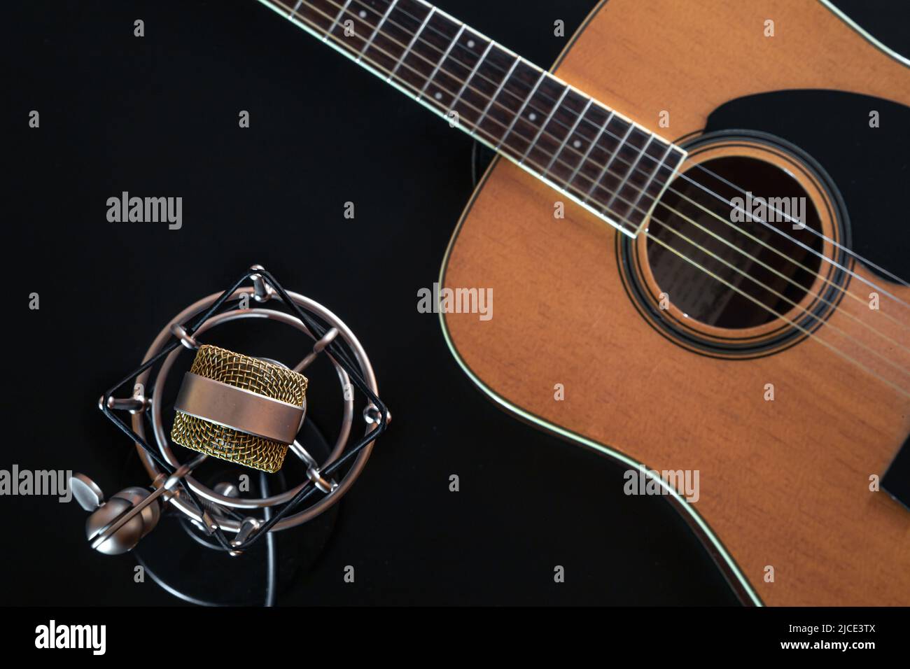 Flat lay, music background with acoustic guitar Stock Photo - Alamy