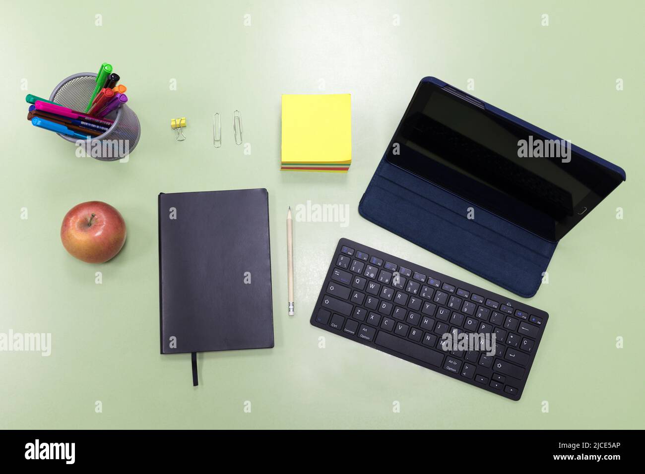 Close-up of a teacher's desk and his working tools Stock Photo - Alamy