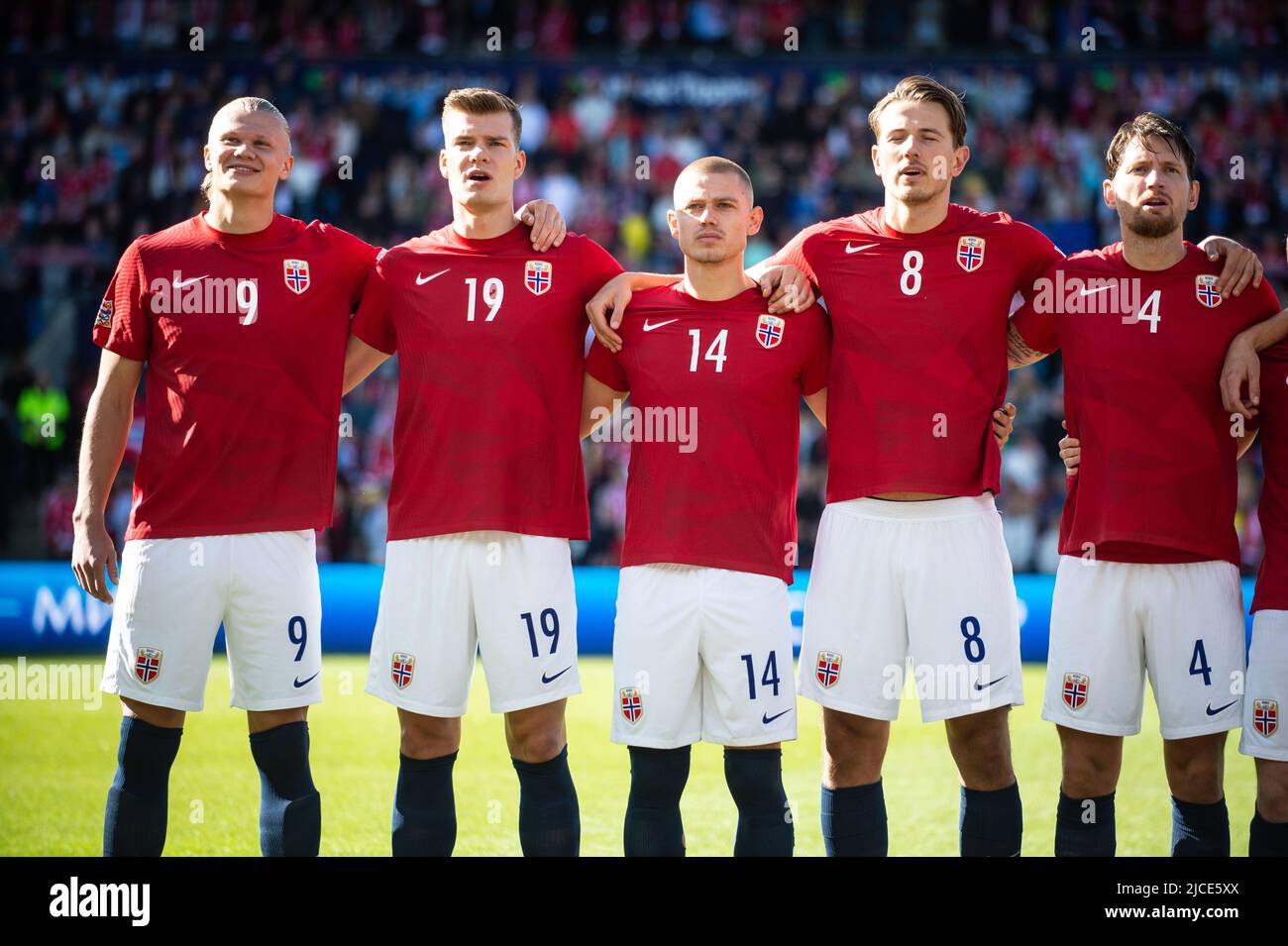Oslo, Norway. 12th June, 2022. Erling Haaland (9), Alexander Sorloth ...