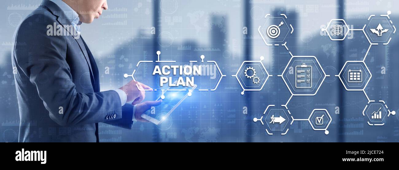 Action Plan Business Technology Strategy concept on virtual screen ...
