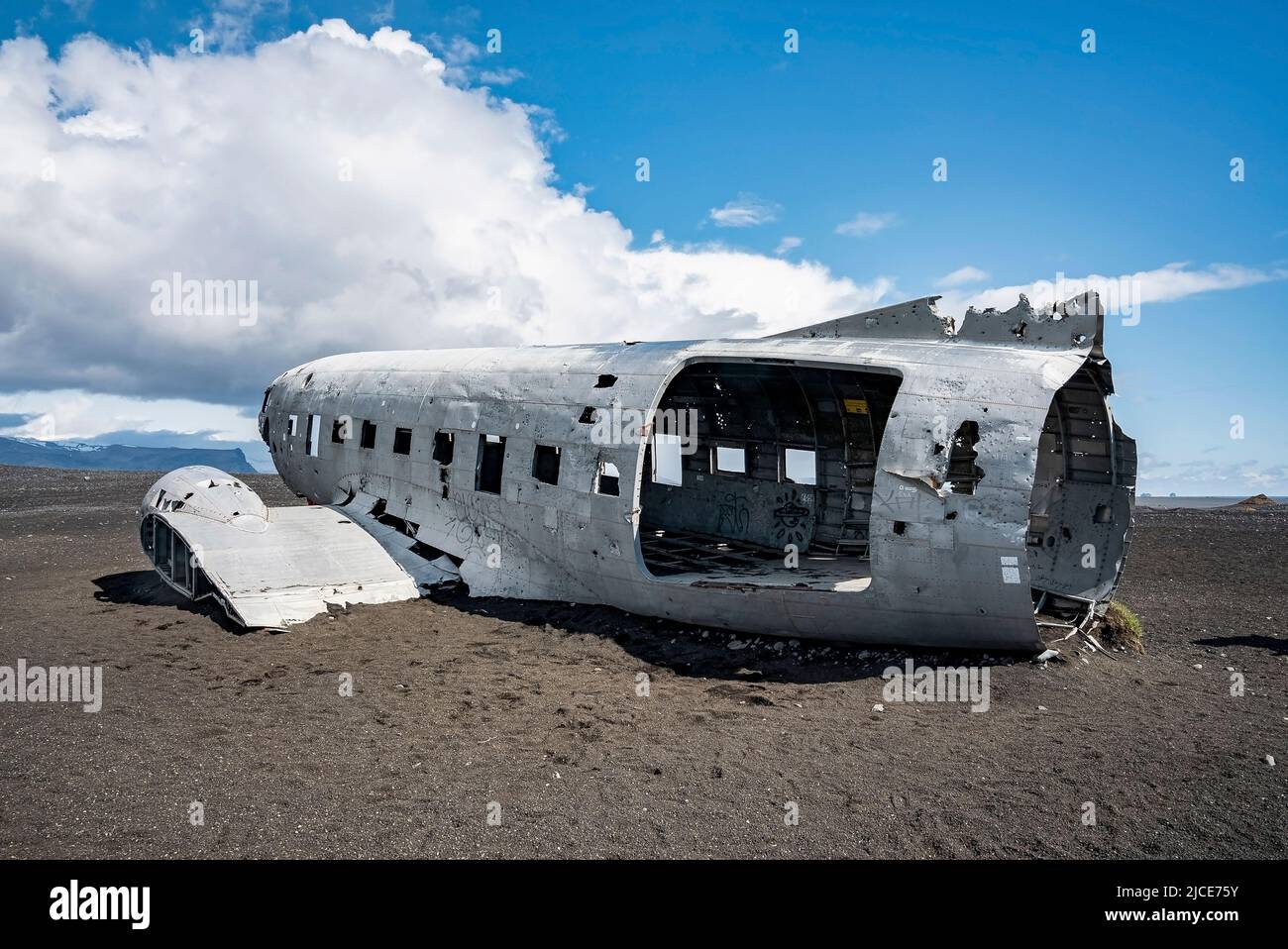 Abandoned military plane wreck at black sand beach in Solheimasandur ...