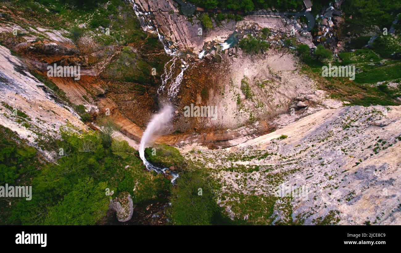 top-down view of a big beautiful waterfall and river. High quality ...
